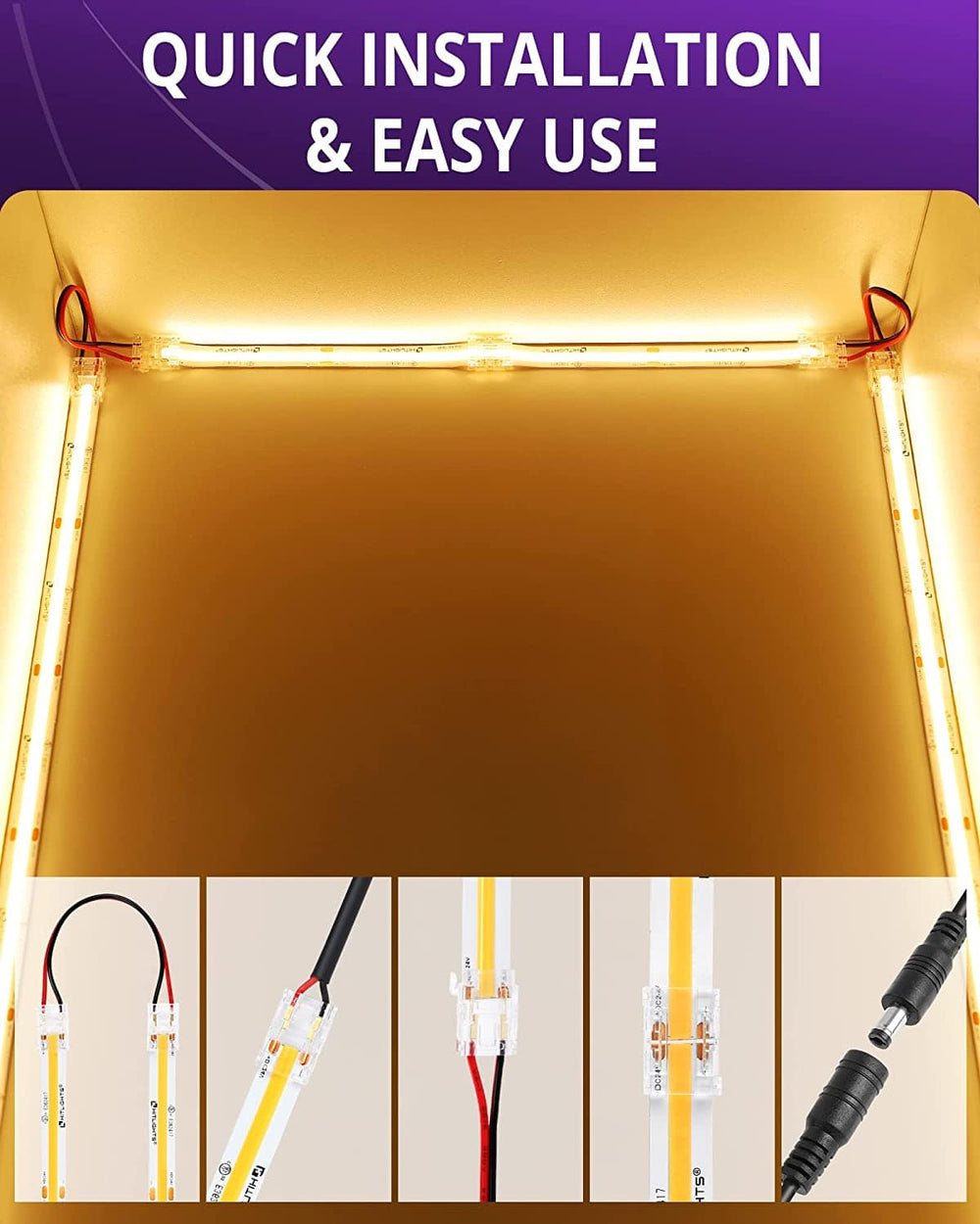 2Pin 10mm LED Connector Kit: Gapless Connector, Jumper Connector, Pigt