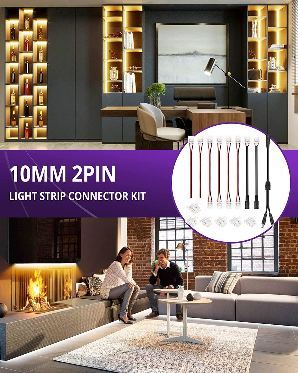 2Pin 10mm LED Connector Kit: Gapless Connector, Jumper Connector, Pigt