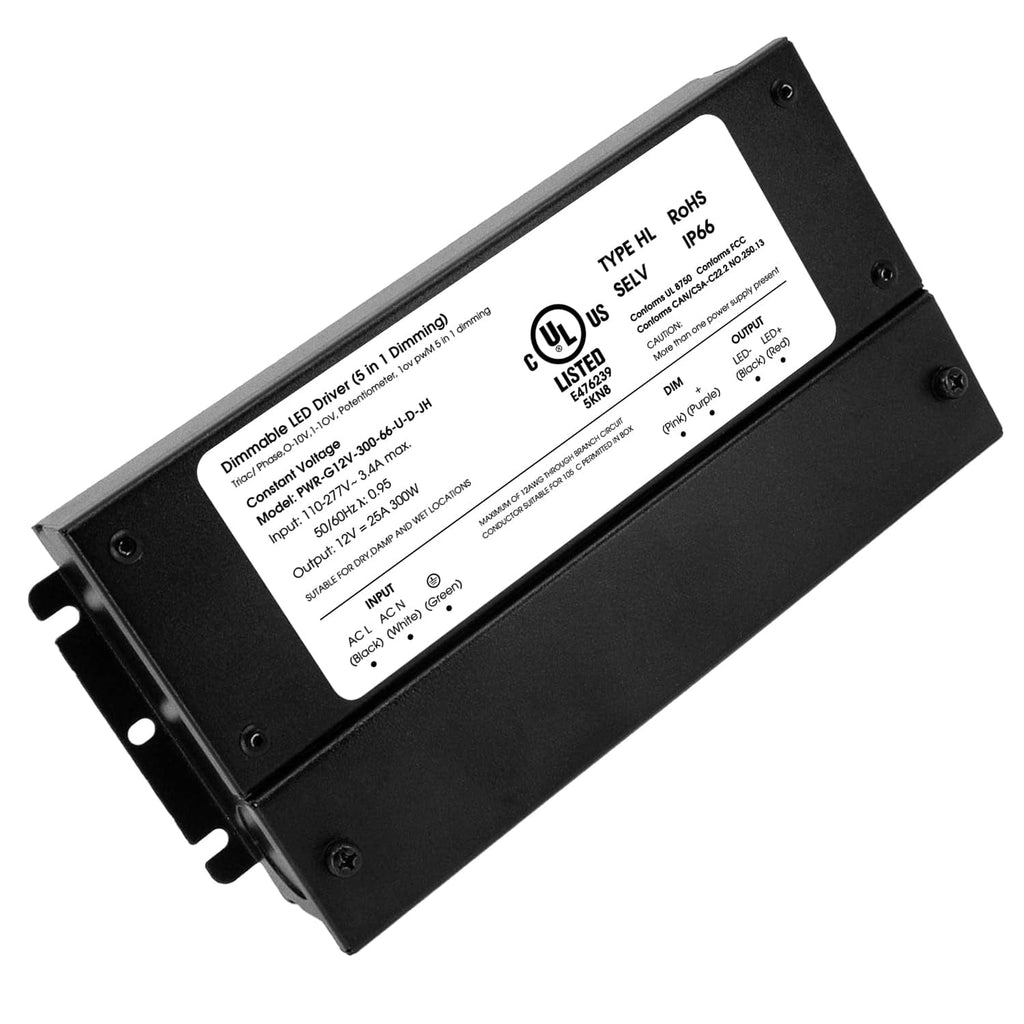 12V LED Dimmable Driver 300W 5-in-1 Waterproof UL Listed